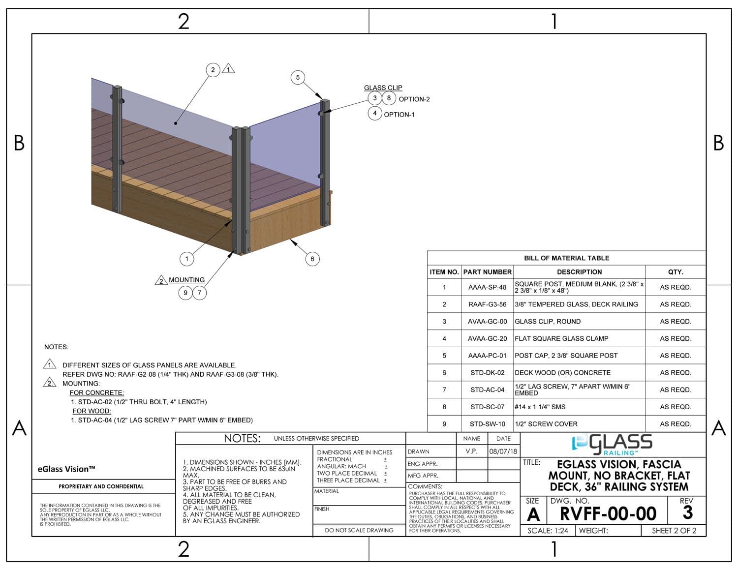 eGlass Vision™ System Drawings Fascia Mount wo Brackets - Glass Railing ...