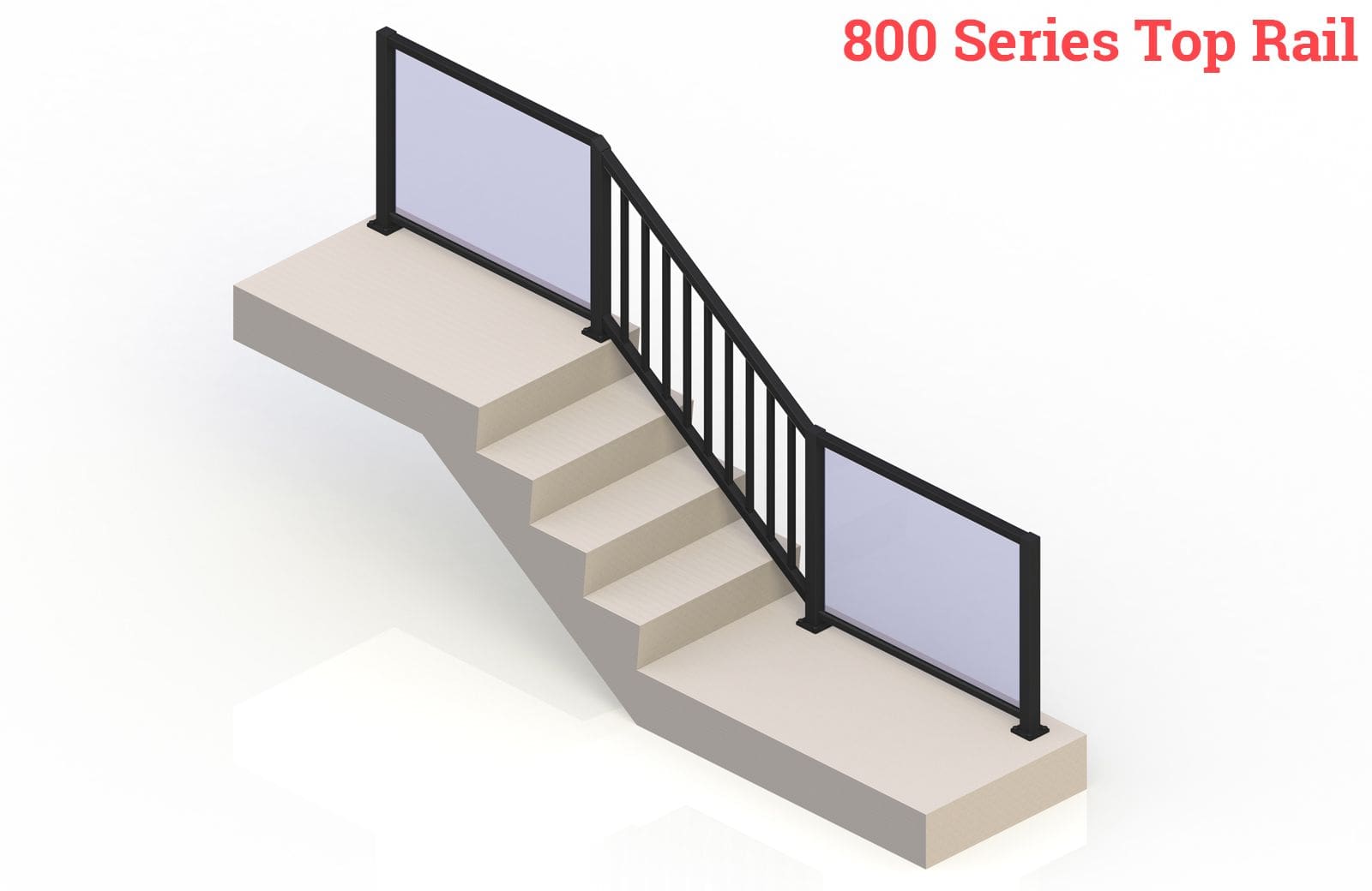Black eGlass Picket™ System - Stair Transition | Glass Railing for Decks